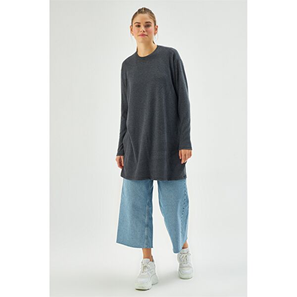 Bisiklet Yaka Düz Uzun Kollu Kadın Tunik