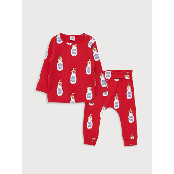 Bisiklet Yaka Uzun Kollu Baskılı Kız Bebek 2'li Takım