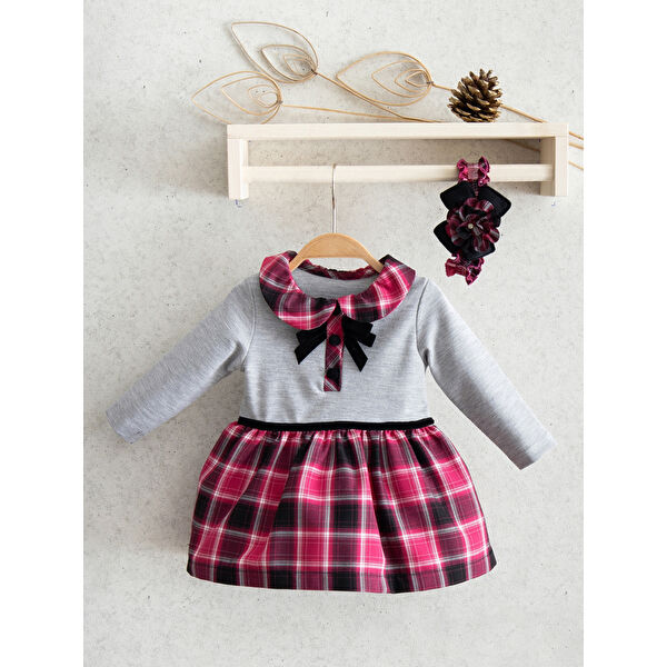 Bebe Yaka Uzun Kollu Kız Bebek Elbise