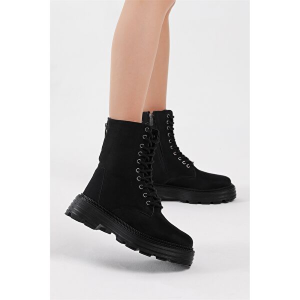 Bağcık ve Fermuarlı Kalın Taban Kadın Bot Bağcık ve Fermuarlı Kalın Taban Kadın Bot