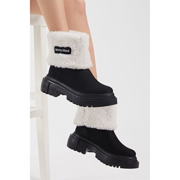 Süet Görünümlü Etiket Baskılı Kadın Bot