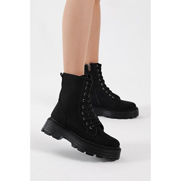 Bağcık ve Fermuarlı Kalın Taban Kadın Bot Bağcık ve Fermuarlı Kalın Taban Kadın Bot