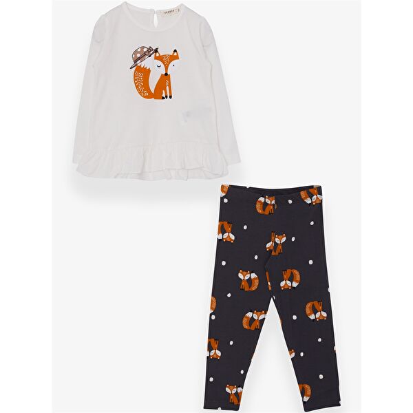 Bisiklet Yaka Uzun Kollu Baskılı Kız Bebek 2'li Takım