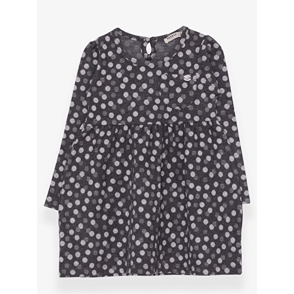 Bisiklet Yaka Uzun Kollu Desenli Kız Bebek Elbise