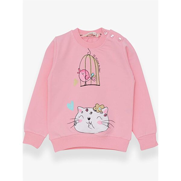 Bisiklet Yaka Uzun Kollu Baskılı Kız Bebek Sweatshirt