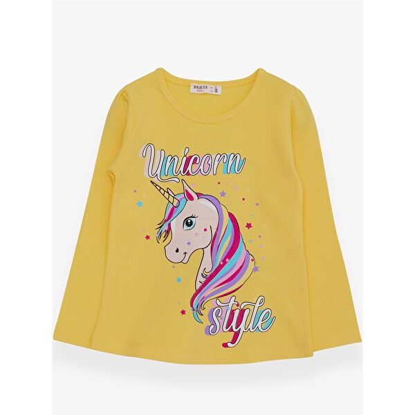 Bisiklet Yaka Uzun Kollu Baskılı Kız Bebek Tişört