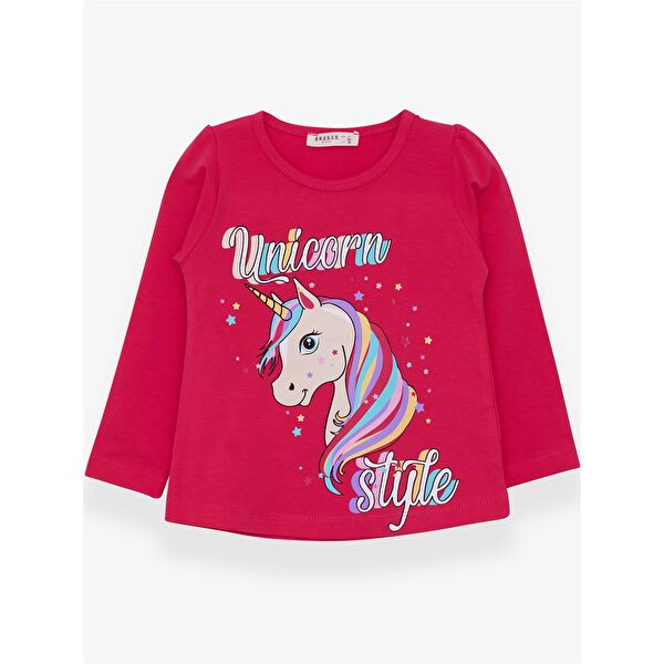 Bisiklet Yaka Uzun Kollu Baskılı Kız Bebek Tişört