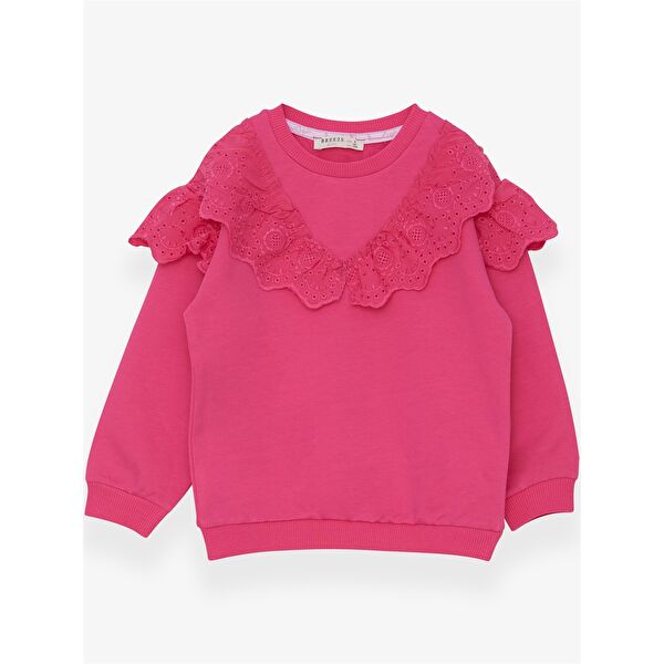 Bisiklet Yaka Fisto Detaylı Uzun Kollu Kız Çocuk Sweatshirt