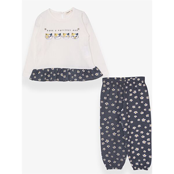 Bisiklet Yaka Uzun Kollu Kız Bebek Pijama Takımı