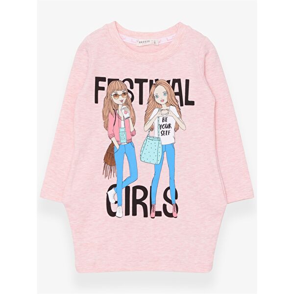 Bisiklet Yaka Baskılı Uzun Kollu Kız Çocuk Tunik Bisiklet Yaka Baskılı Uzun Kollu Kız Çocuk Tunik