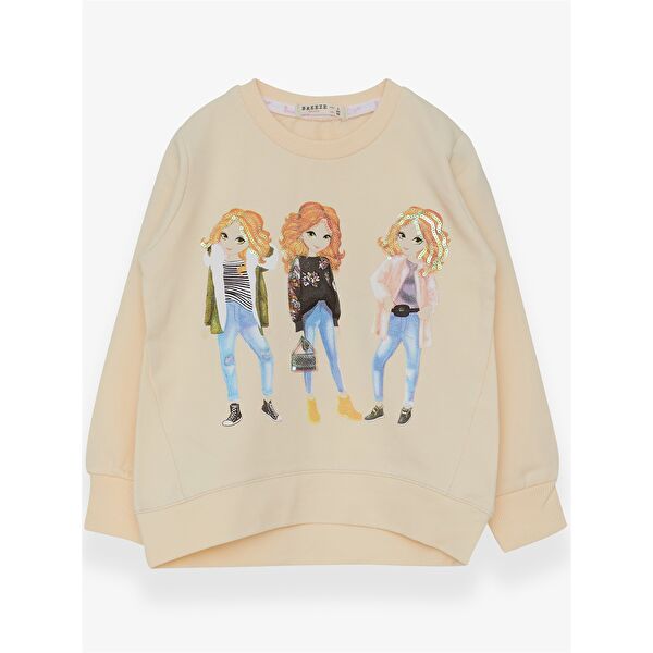 Bisiklet Yaka Baskılı Uzun Kollu Kız Çocuk Sweatshirt