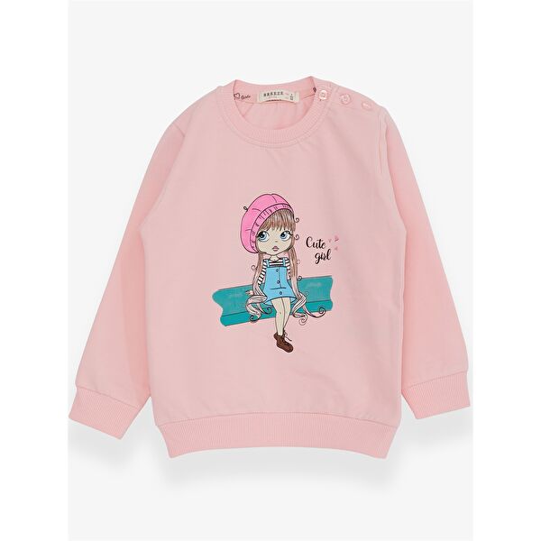 Bisiklet Yaka Uzun Kollu Baskılı Kız Bebek Sweatshirt