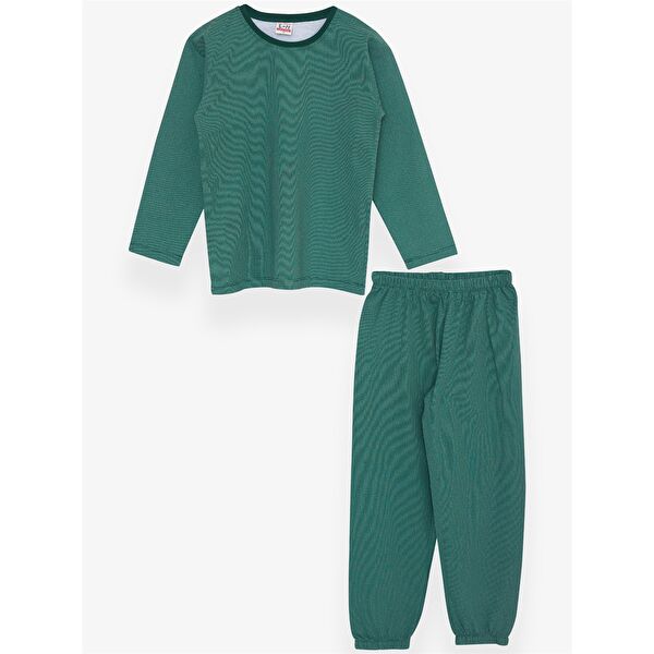 Bisiklet Yaka Baskılı Uzun Kollu Erkek Çocuk Pijama Takımı