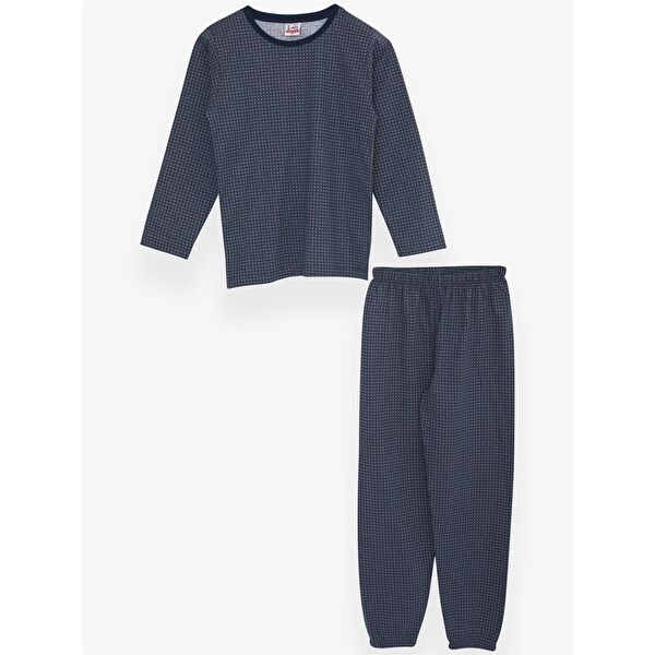 Bisiklet Yaka Baskılı Uzun Kollu Erkek Çocuk Pijama Takımı