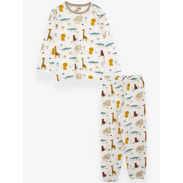 Bisiklet Yaka Baskılı Uzun Kollu Erkek Çocuk Pijama Takımı