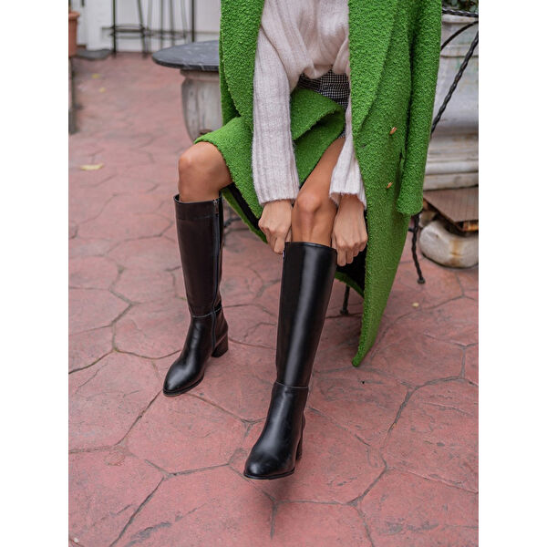 Deri Görünümlü Kadın Topuklu Çizme