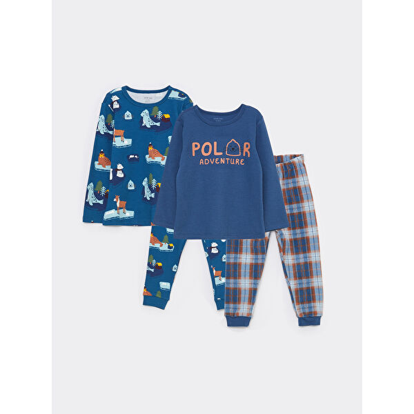 Bisiklet Yaka Uzun Kollu Baskılı Erkek Bebek Pijama Takımı 4'lü