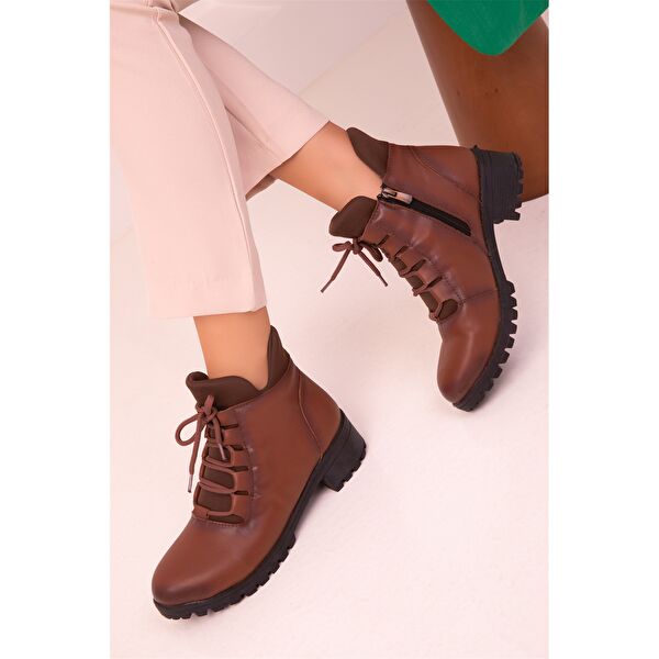 Deri Görünümlü Bağcıklı Kadın Bot Deri Görünümlü Bağcıklı Kadın Bot