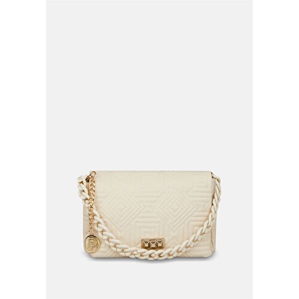 Deri Görünümlü Zincir Detaylı Desenli Kadın Çapraz Çanta