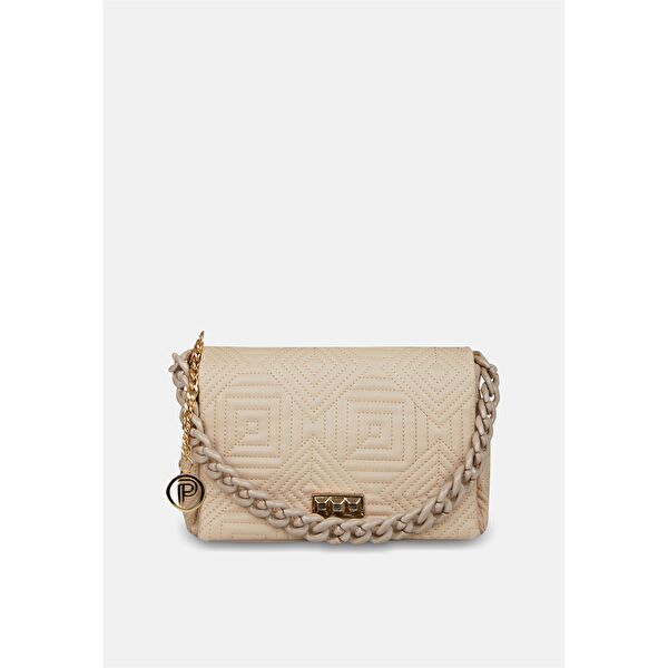 Deri Görünümlü Zincir Detaylı Desenli Kadın Çapraz Çanta