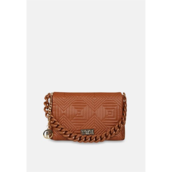 Deri Görünümlü Zincir Detaylı Desenli Kadın Çapraz Çanta