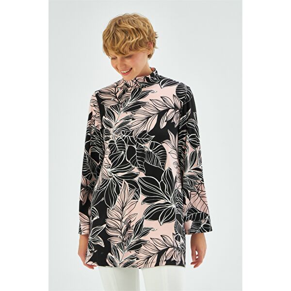 Dik Yaka Desenli Uzun Kollu Kadın Tunik