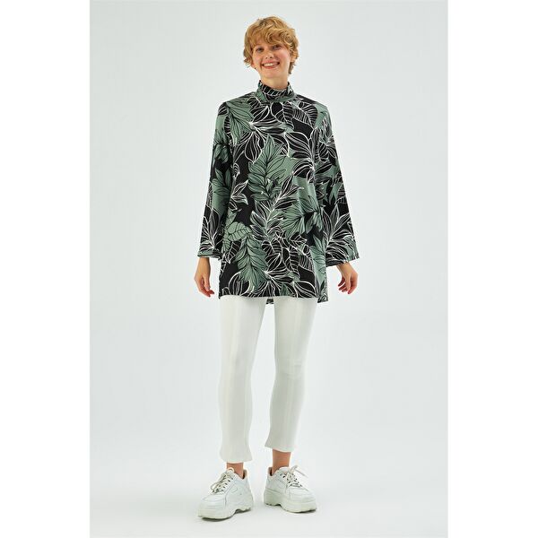 Dik Yaka Desenli Uzun Kollu Kadın Tunik