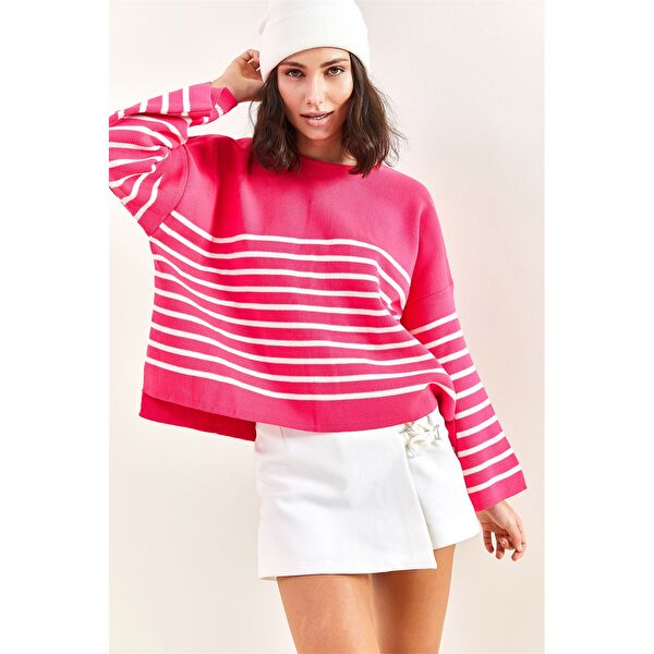 Polo Yaka Düz Uzun Kollu Kadın Triko Kazak