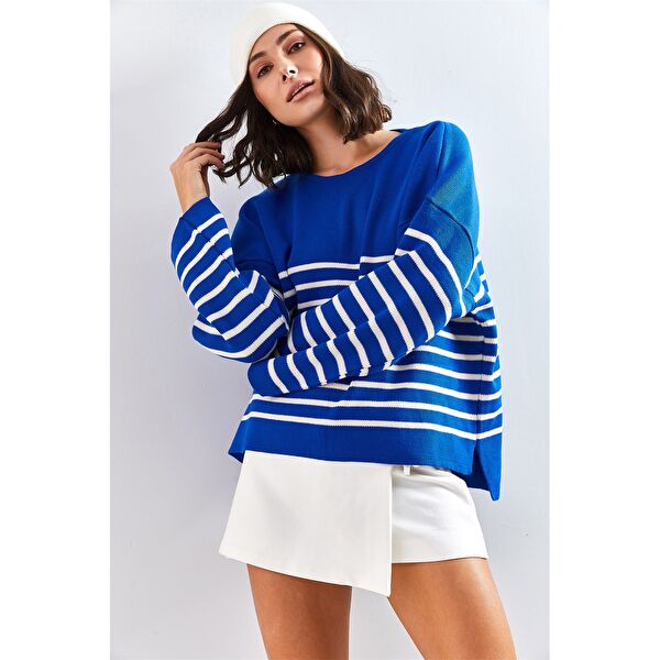 Polo Yaka Düz Uzun Kollu Kadın Triko Kazak