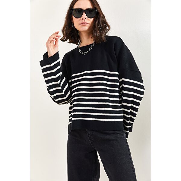 Polo Yaka Düz Uzun Kollu Kadın Triko Kazak