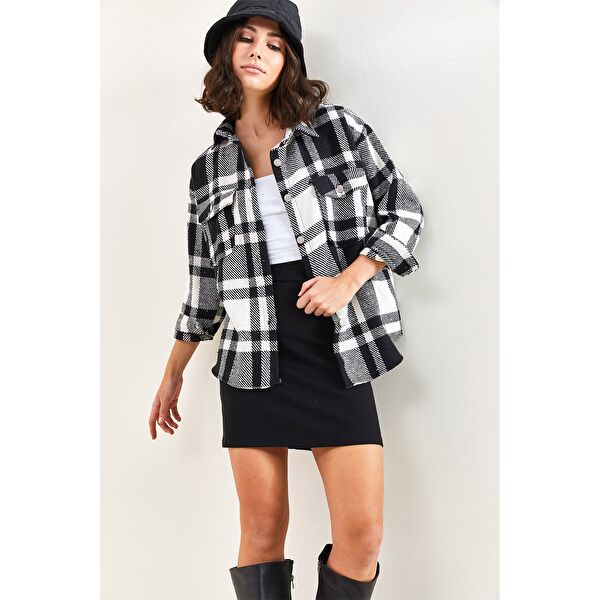 Ekose Uzun Kollu Kadın Gömlek Ceket