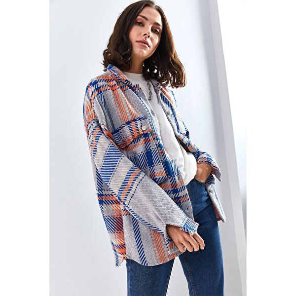 Ekose Uzun Kollu Kadın Gömlek Ceket