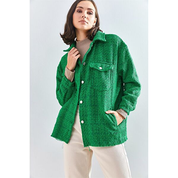 Kendinden Desenli Uzun Kollu Kadın Gömlek Ceket Kendinden Desenli Uzun Kollu Kadın Gömlek Ceket