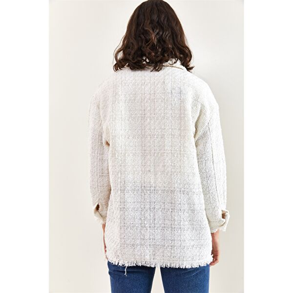 Kendinden Desenli Uzun Kollu Kadın Gömlek Ceket