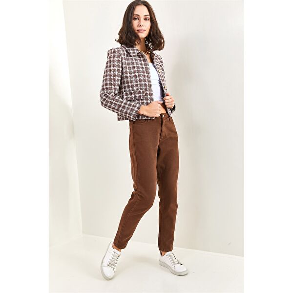 Gömlek Yaka Ekose Uzun Kollu Kadın Ceket