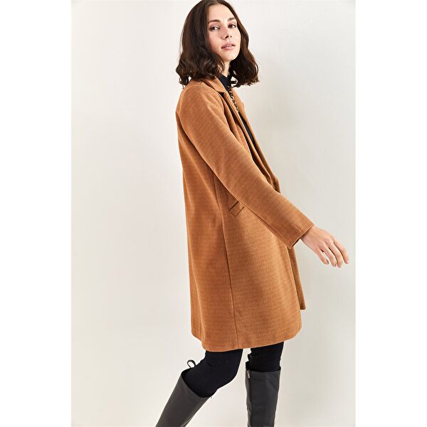 Ceket Yaka Düz Uzun Kollu Kadın Kaşe Kaban Ceket Yaka Düz Uzun Kollu Kadın Kaşe Kaban