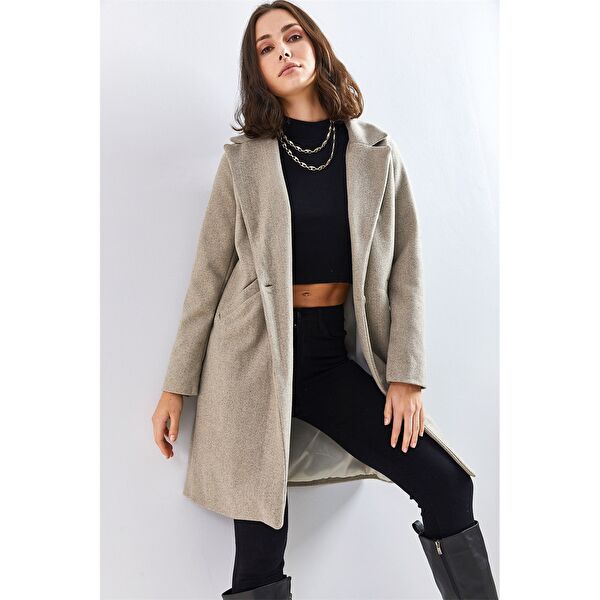 Ceket Yaka Düz Uzun Kollu Kadın Kaşe Kaban Ceket Yaka Düz Uzun Kollu Kadın Kaşe Kaban