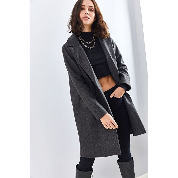 Ceket Yaka Düz Uzun Kollu Kadın Kaşe Kaban Ceket Yaka Düz Uzun Kollu Kadın Kaşe Kaban