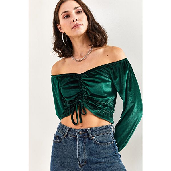 Önden Büzgü Detaylı Kadife Kadın Etek