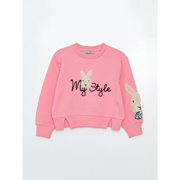 Bisiklet Yaka Baskılı Uzun Kollu Kız Çocuk Sweatshirt Bisiklet Yaka Baskılı Uzun Kollu Kız Çocuk Sweatshirt