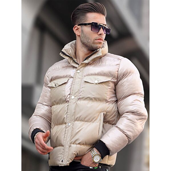 Standart Kalıp Dik Yaka Erkek Şişme Mont