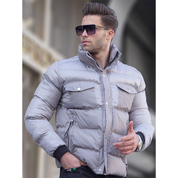 Standart Kalıp Dik Yaka Erkek Şişme Mont