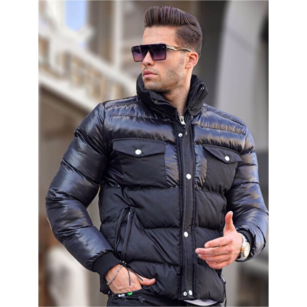 Standart Kalıp Dik Yaka Erkek Şişme Mont