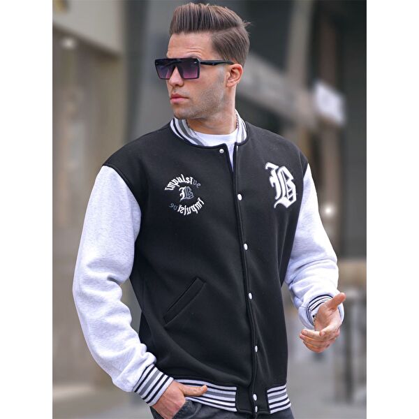 Oversize Uzun Kollu Nakışlı Erkek Kolej Ceket