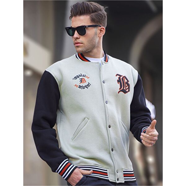 Oversize Uzun Kollu Nakışlı Erkek Kolej Ceket