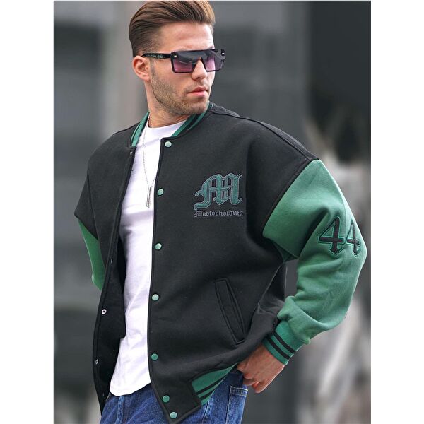 Oversize Uzun Kollu Nakışlı Erkek Kolej Ceket