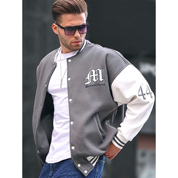 Oversize Uzun Kollu Nakışlı Erkek Kolej Ceket