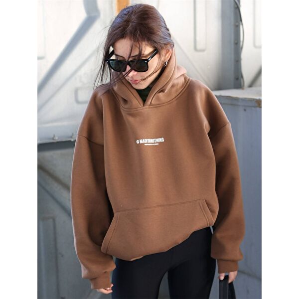 Kapüşonlu Baskılı Uzun Kollu Oversize Kadın Sweatshirt Kapüşonlu Baskılı Uzun Kollu Oversize Kadın Sweatshirt