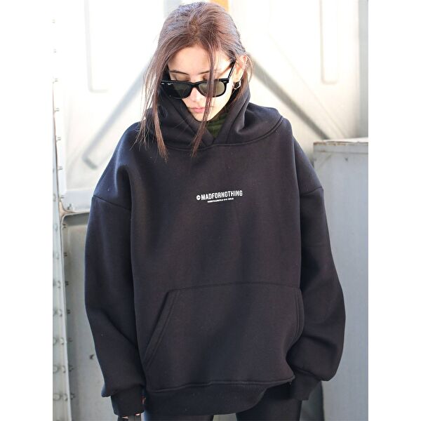 Kapüşonlu Baskılı Uzun Kollu Oversize Kadın Sweatshirt Kapüşonlu Baskılı Uzun Kollu Oversize Kadın Sweatshirt