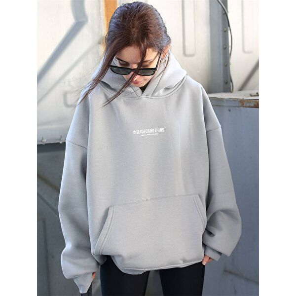 Kapüşonlu Baskılı Uzun Kollu Oversize Kadın Sweatshirt Kapüşonlu Baskılı Uzun Kollu Oversize Kadın Sweatshirt